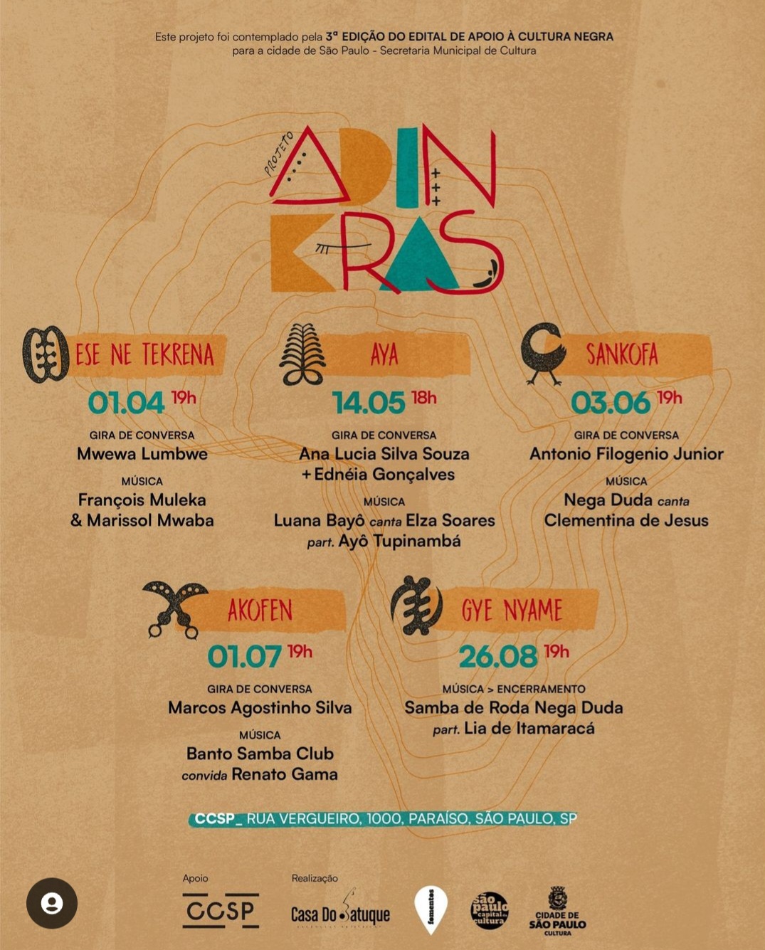 Centro Cultural São Paulo (CCSP) recebe o projeto "ADINKRAS ...